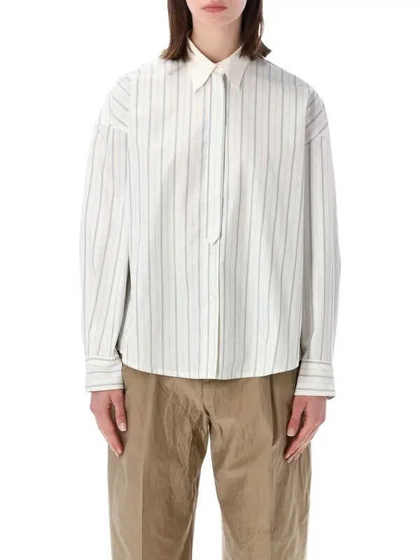 Soeur Idesia Striped Organic Cotton Poplin Shirt - Ecru Blue