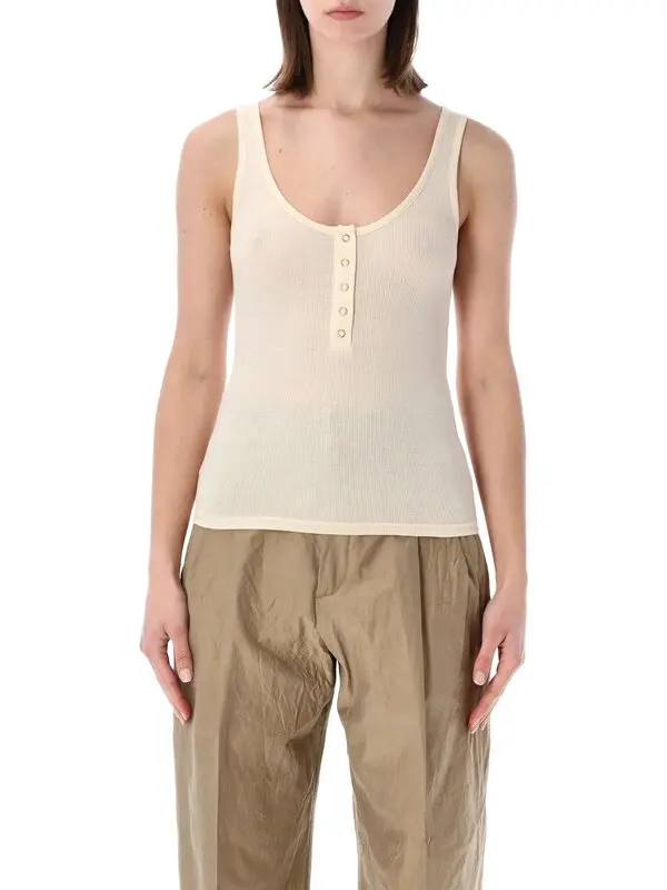SESSUN Ribbed Jersey Tank Top With Jewel Buttons - Fleur De Sal