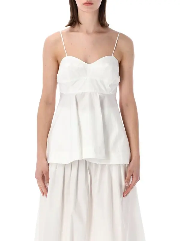 RÓHE Sleeveless Cotton Peplum Top With Bustier Detail - White
