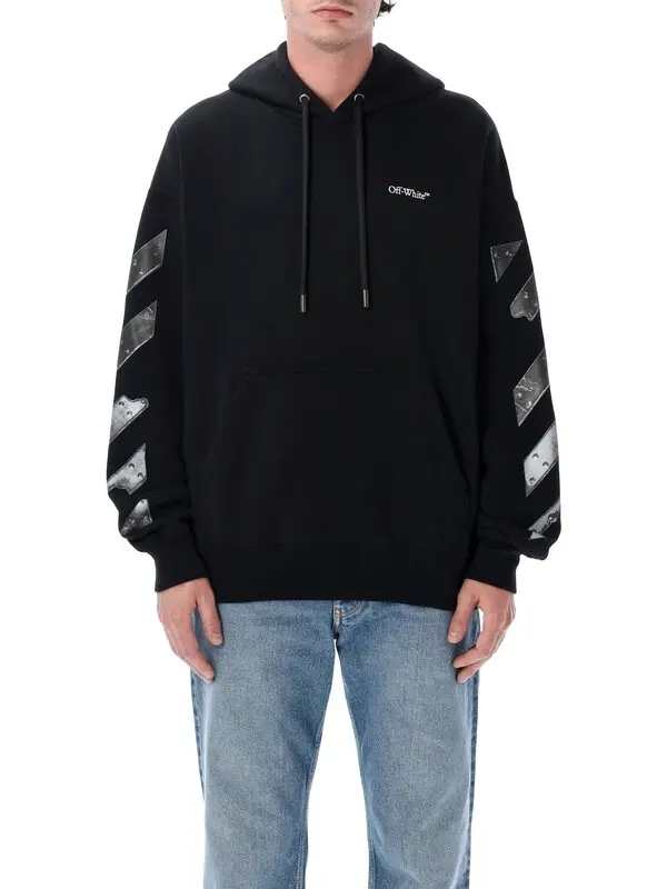 Off-White Cotton Hoodie With Metallic Arrow Print - Black