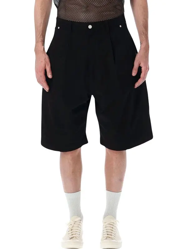 Comme Des Garçons Wide Leg Pleated Bermuda Shorts - Black