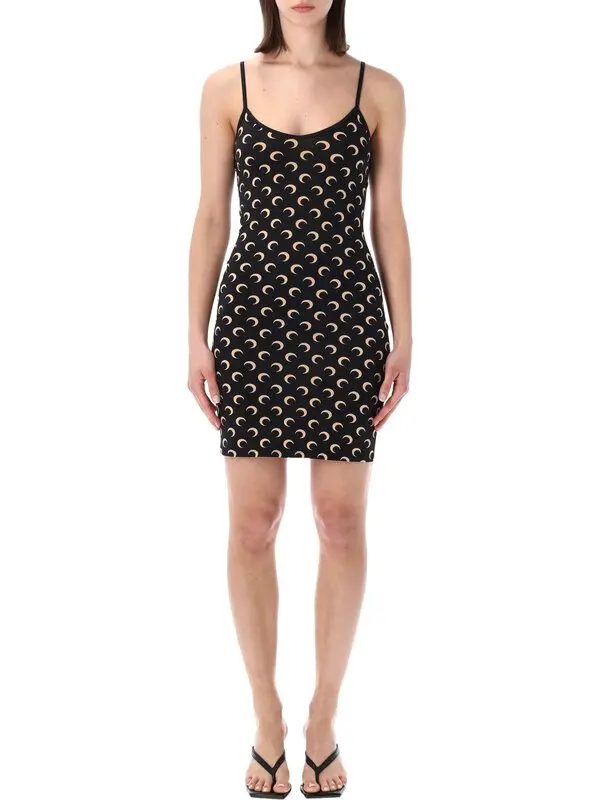 MARINE SERRE All-over Moon Print Mini Dress - Black Moon Tan