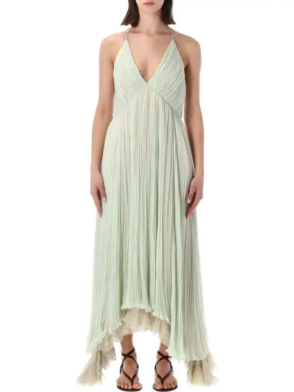 Alberta Ferretti Plissé Chiffon Maxi Dress - Green