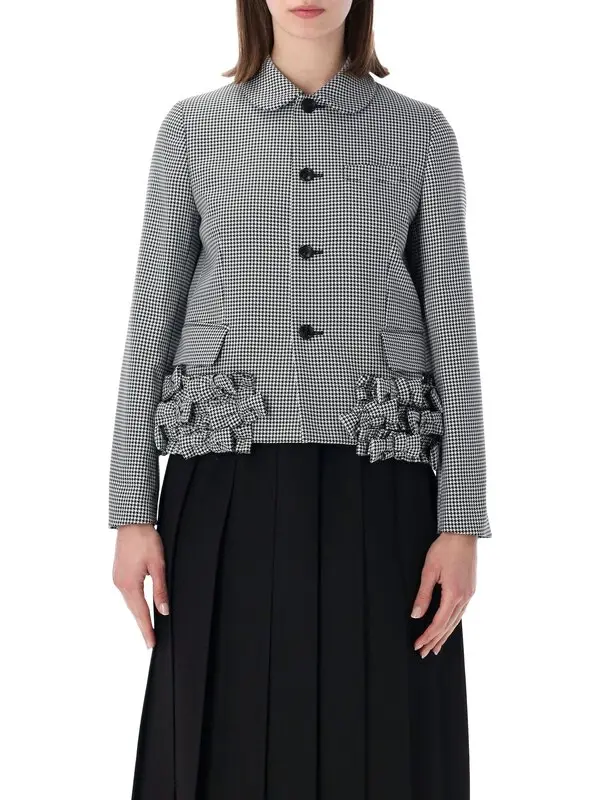 Comme Des Garçons Houndstooth Tailored Jacket With Bow Detailing - Blackwhite