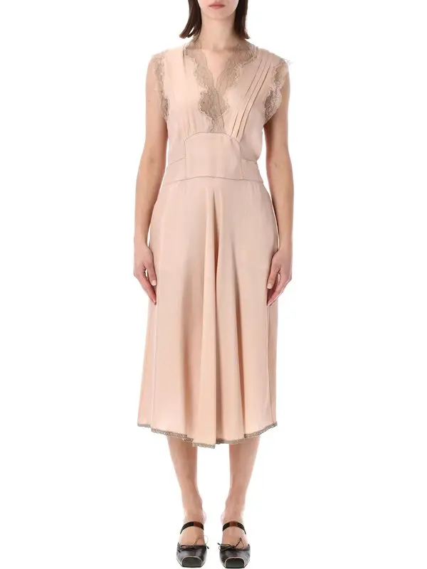 MAISON MARGIELA Sleeveless V-neck Lace Trimmed Midi Dress - Light Pink