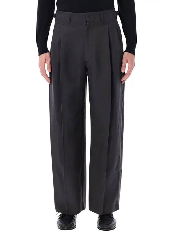 LEMAIRE Pleated Tailored Trousers In Viscose Linen Gabardine - Ash Black