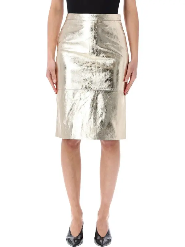 ROTATE BY BIRGER CHRISTENSEN Metallic Leather Pencil Skirt - Golden