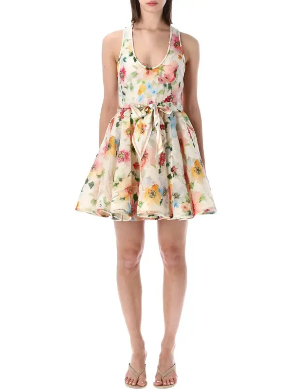 Zimmermann Floral Print Halter Neck Mini Dress - Neo Poppy