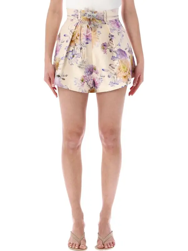 Zimmermann High-waisted Floral Print Shorts - Cream Dahlia