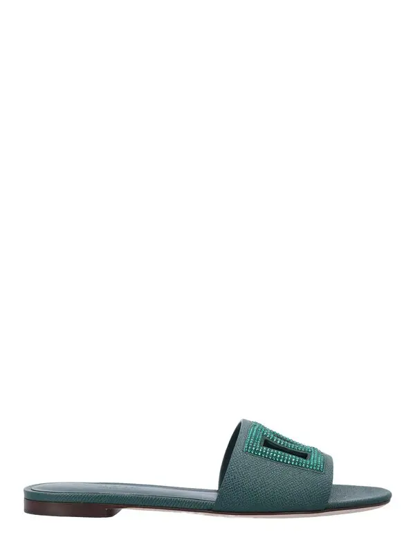 Dolce & Gabbana Calfskin Dauphine And Suede Flats With Crystal Embellishments - Green