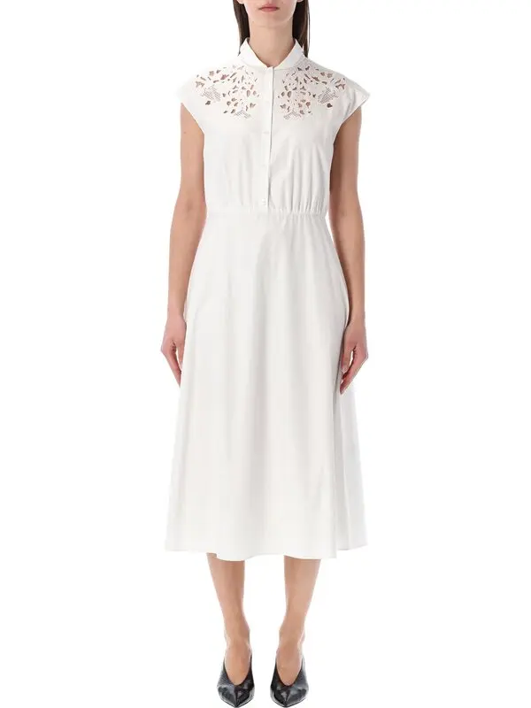 Valentino Garavani Poplin Midi Dress With Sangallo Embroidery - White