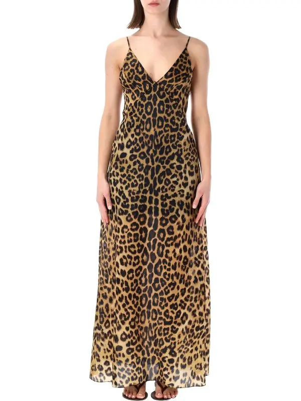 Alberta Ferretti Leopard Print Organza Maxi Dress - Brown
