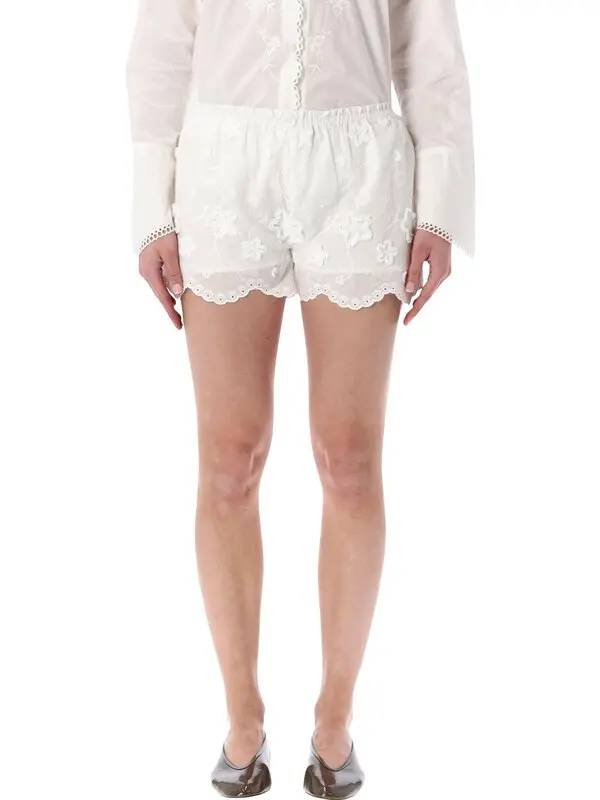 THE GARMENT Embroidered Organic Cotton Shorts - Cream White