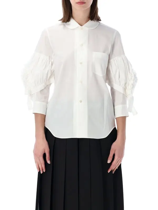 Comme Des Garçons Cotton Shirt With Ruffled Sleeves - White