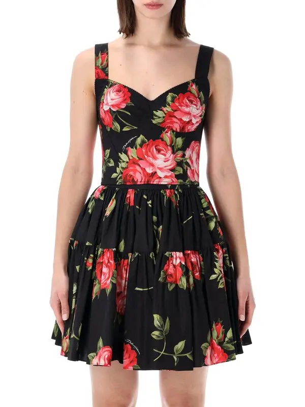 Dolce & Gabbana Rose Print Bustier Top - Sicilian Rose Black