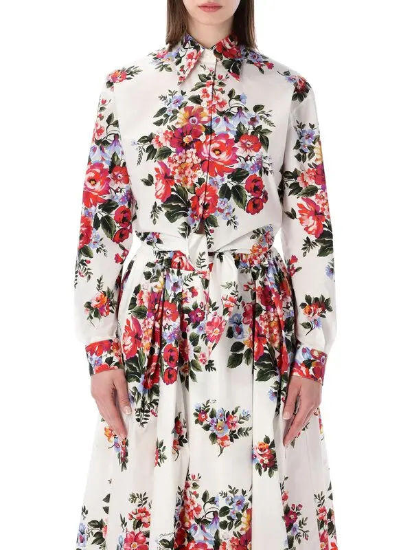 Dolce & Gabbana Floral Print Shirt With Front Knot Detail - White Multicolor Print