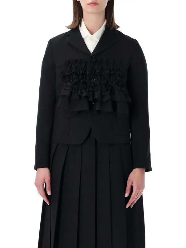 Comme Des Garçons Ruffled Front Tailored Jacket - Black