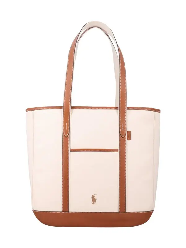 Polo Ralph Lauren Leather Trimmed Canvas Shopper Tote - Ecru + Cuoio