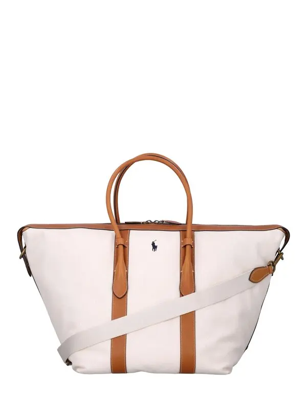 Polo Ralph Lauren Extra Large Canvas Tote With Leather Trim - Beige
