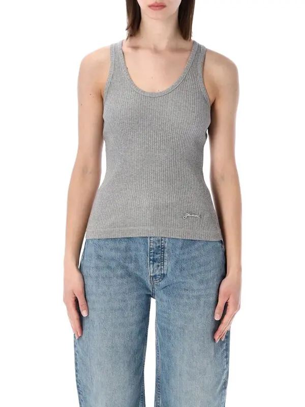 GANNI Ribbed Scoop Neck Tank Top - Paloma