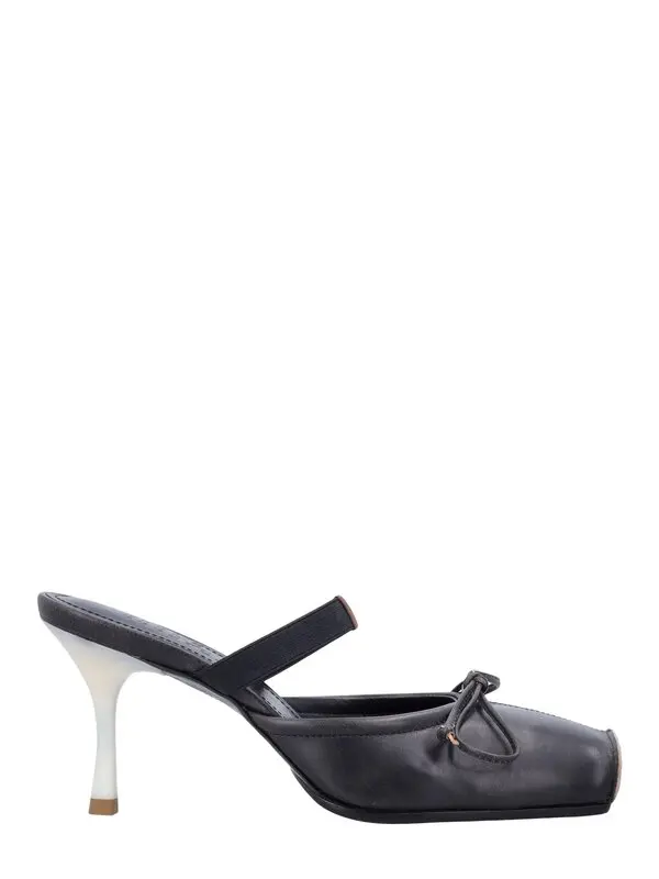 MAISON MARGIELA Black Leather Square-toe Bow Mule - Black Brown