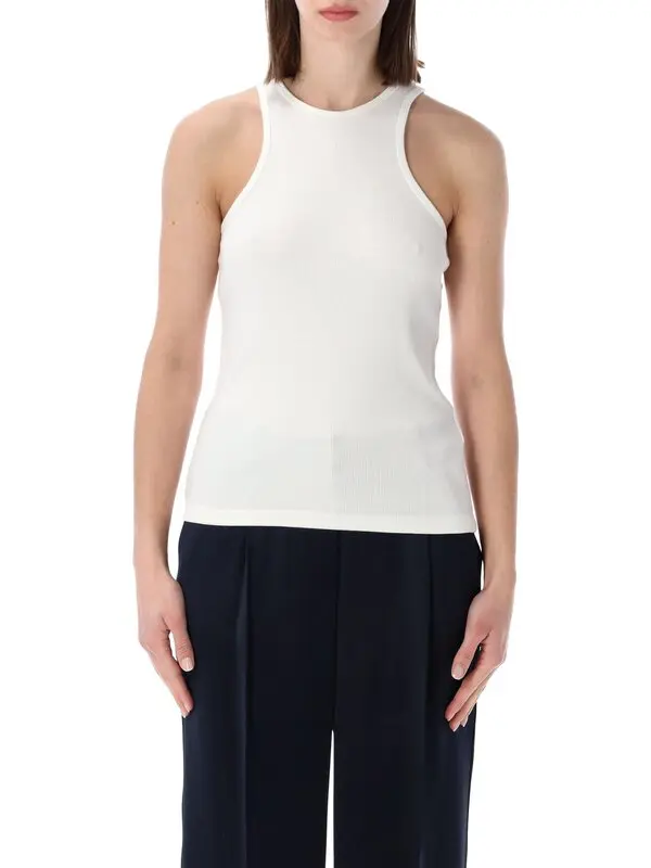 ANINE BING Ribbed Knit Crewneck Tank Top - White