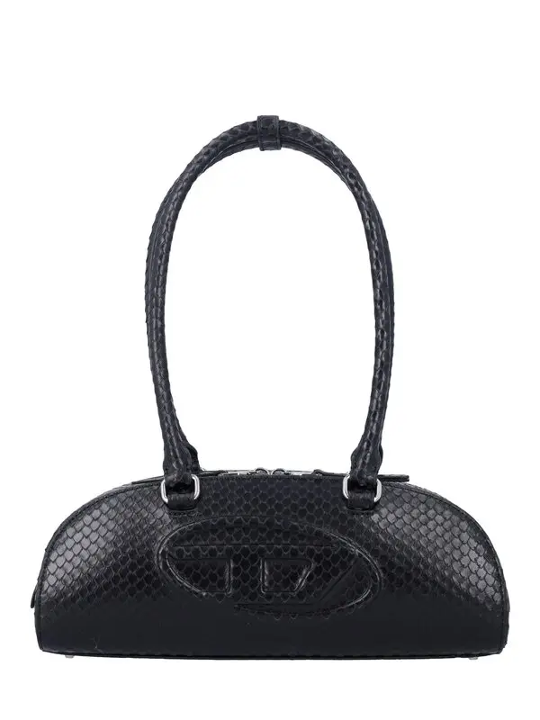DIESEL® Taipan Effect Leather Elongated Shoulder Bag - Black