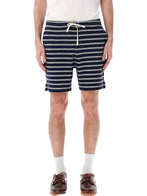 Polo Ralph Lauren Striped Pointelle-jersey Drawstring Shorts - Blue
