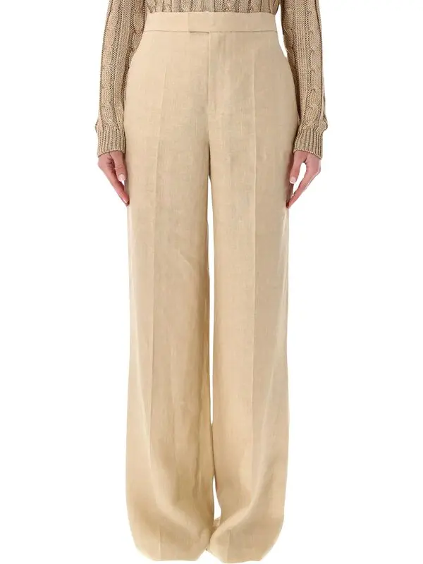 Ralph Lauren Dean Linen Wide Leg Trousers - Light Tan