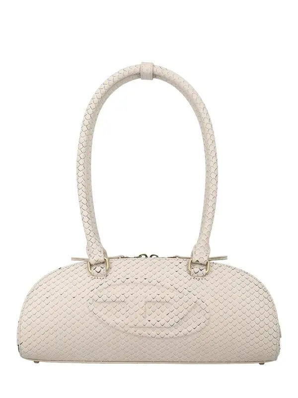 DIESEL® Taipan Effect Leather Elongated Shoulder Bag - White