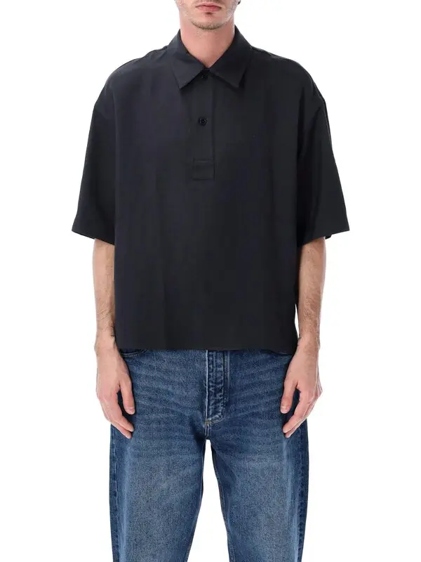 Studio Nicholson Short Sleeve Linen-viscose Shirt - Darkest Navy