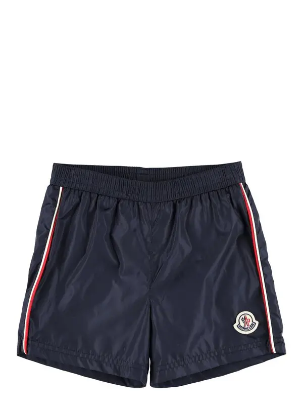 Moncler Technical Nylon Swim Shorts With Tricolor Piping - Blue
