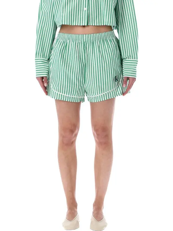 Calvin Klein Striped Lounge Shorts - Green White Stripe