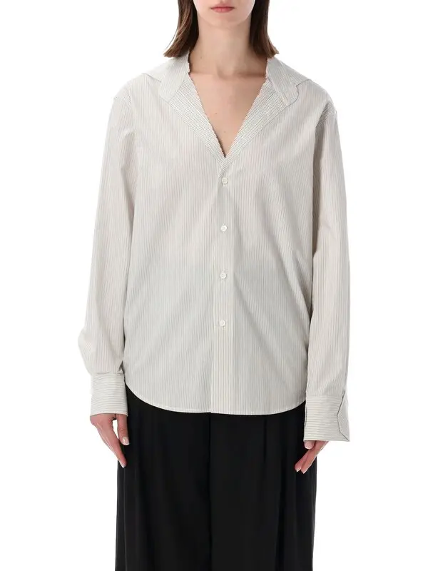 MAISON MARGIELA Striped Cotton Shirt With Collarless Neckline - Striped White