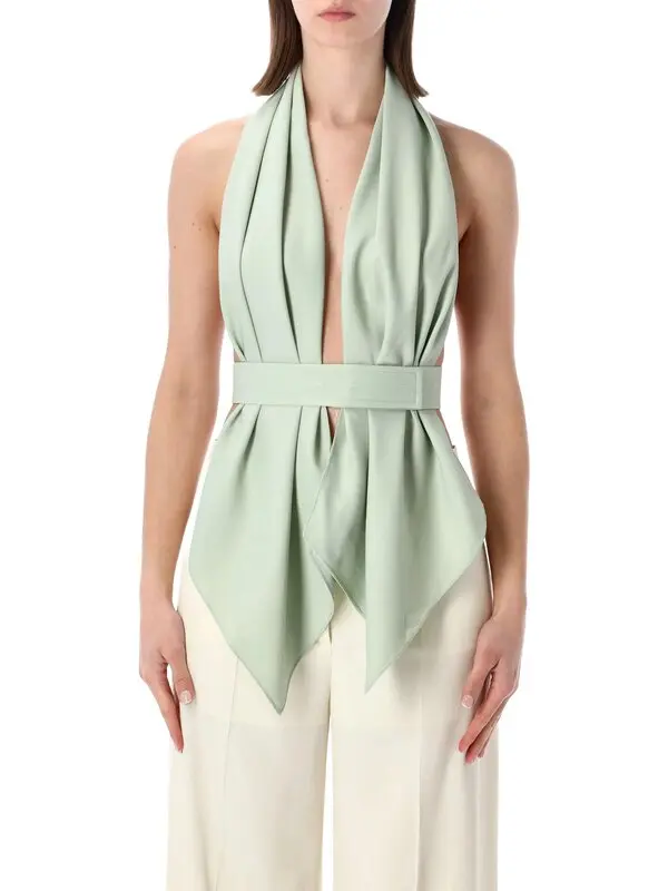 Alberta Ferretti Scarf-effect Draped Top With Belt - Green