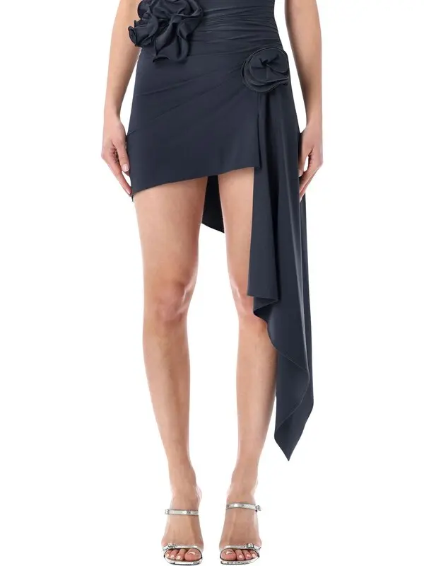 Magda Butrym Asymmetrical Draped Swim Skirt With Floral Appliqué And Sash - Grey