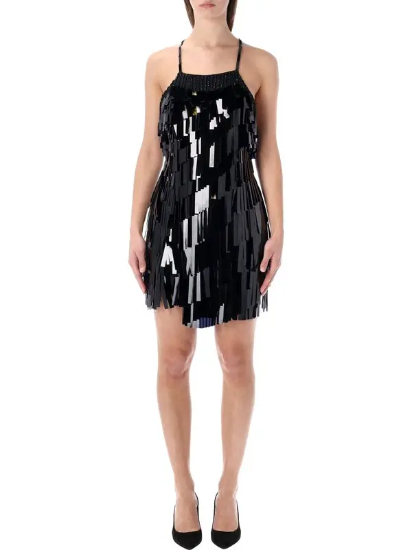 Attico Fringe Embellished Mini Dress - Black