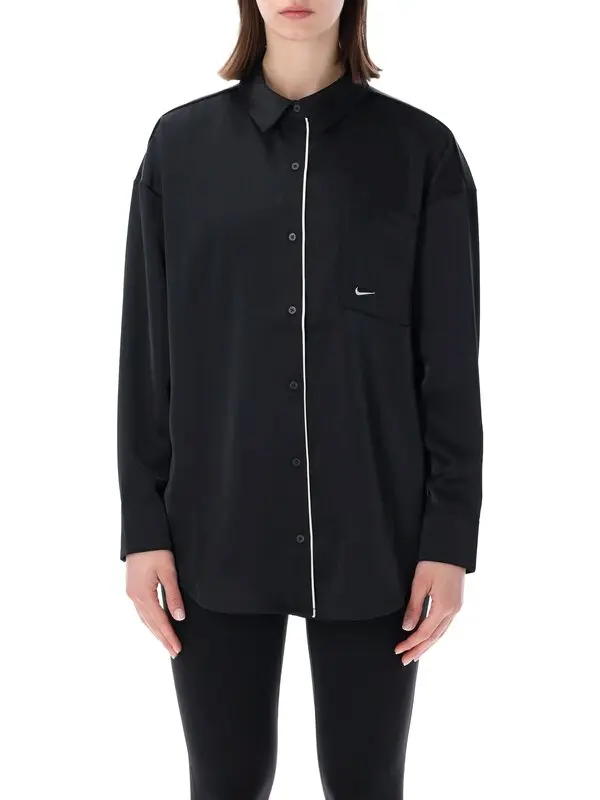 Nike Oversized Satin Long-sleeve Shirt - Black