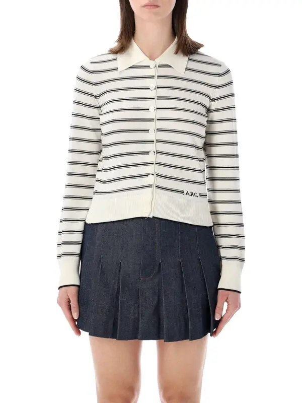 A.p.c. Striped Knit Cardigan - Ecru Black Stripes
