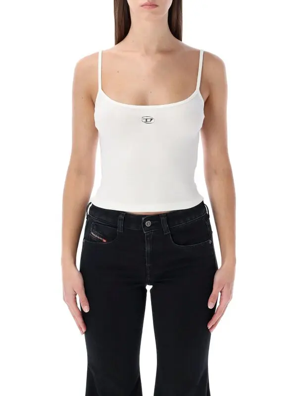 DIESEL® Ribbed Stretch Cotton Top With Metallic Logo - White