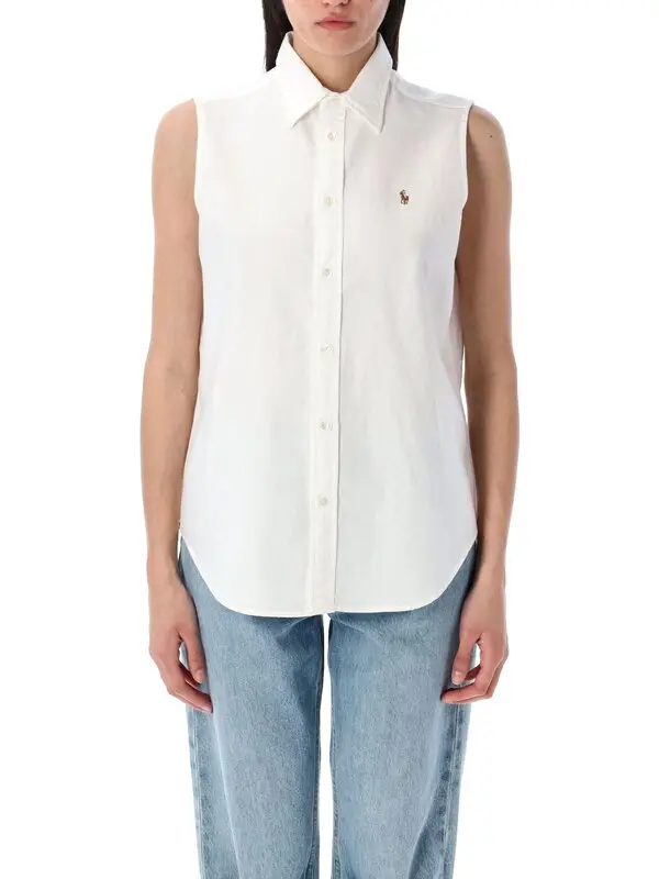 Polo Ralph Lauren Sleeveless Cotton Oxford Shirt With Embroidered Pony Logo - White