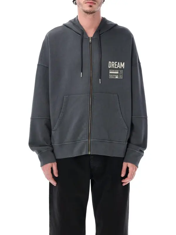 GOLDEN GOOSE Zip Up Hoodie With Graphic Detail - Mix Anthracite