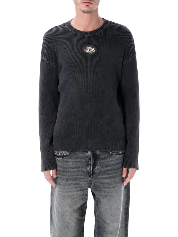 DIESEL® K-darren-d Ribbed Cotton Sweater With Oval D Hardware - Black