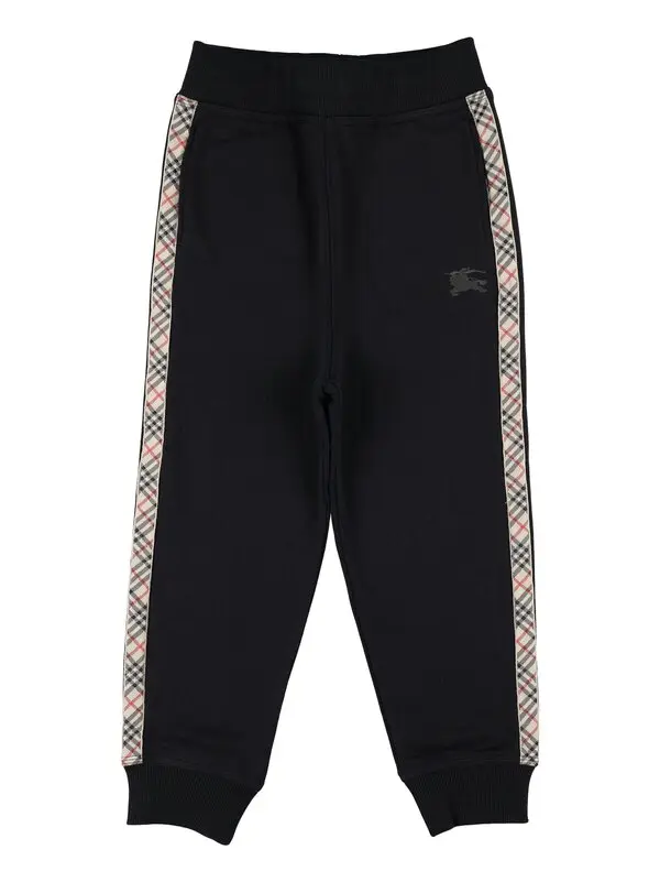 Burberry Cotton Jogging Trousers With Check Trim - Black