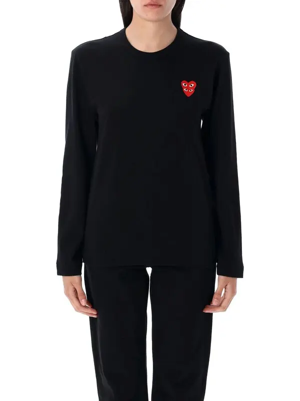 Play Comme Des Garcon Long Sleeve T-shirt With Double Heart Patch - Black