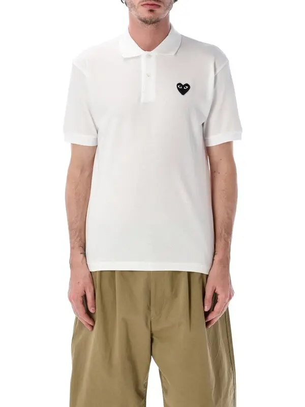 Play Comme Des Garcon Comme Des Garçons Play Cotton Piqué Polo Shirt With Heart Appliqu - White