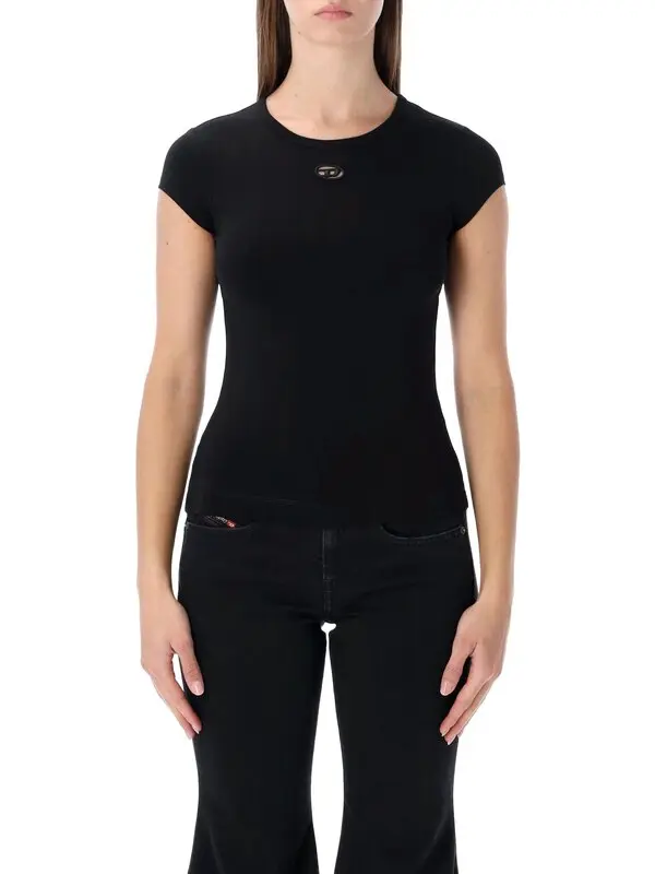 DIESEL® Organic Cotton Stretch T-shirt With Embroidered Logo - Black