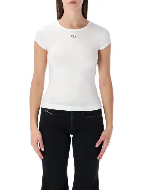 DIESEL® Slim Fit Organic Cotton T-shirt With Embroidered Logo - White