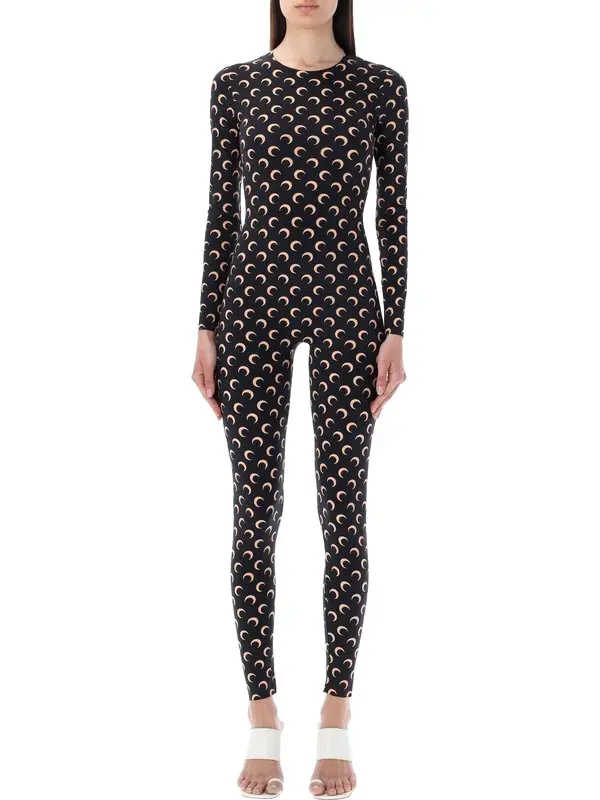 MARINE SERRE All-over Moon Print Stretch Jersey Catsuit - Black Moon Tan