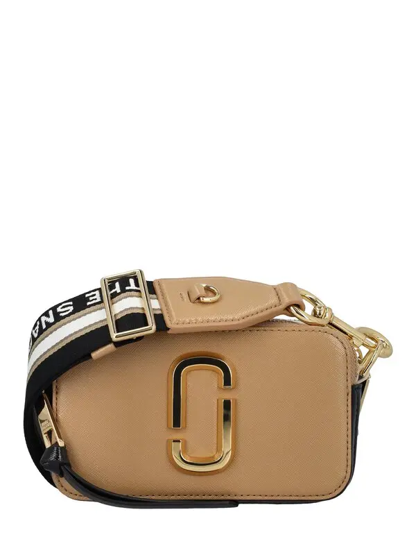Marc Jacobs Snapshot Bag In Saffiano Leather With Logo Webbing Strap - Camel Multi